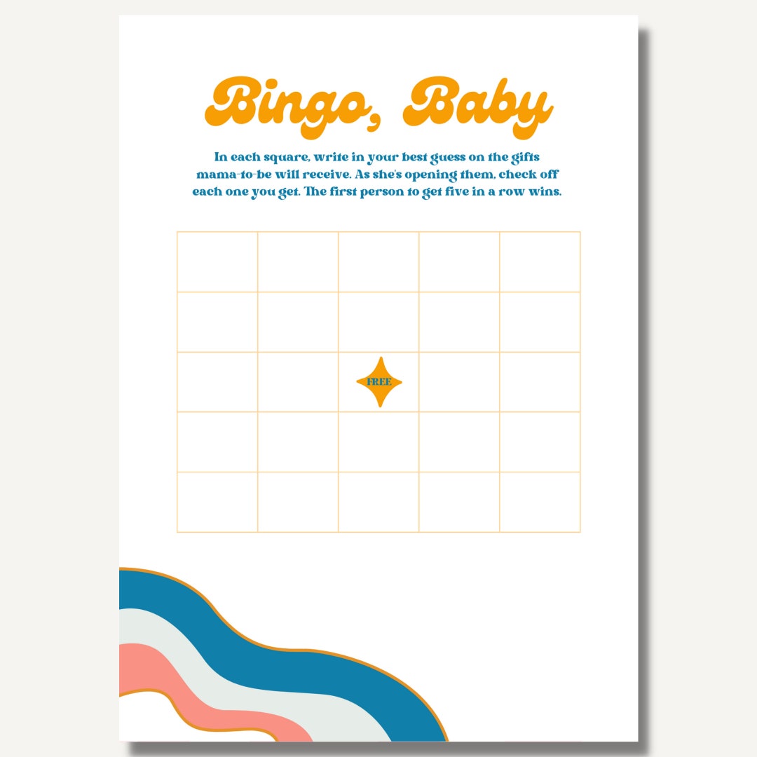 Baby Shower Game, Bingo, Retro, 70s, Printable Games, Instant Download ...