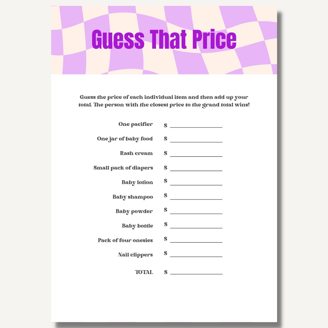 Baby Shower Game, Guess the Price, Price is Right, Retro, 70s ...