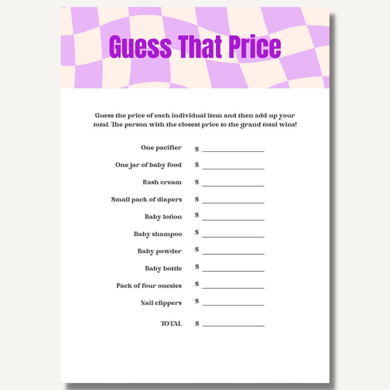 Baby Shower Game, Guess the Price, Price is Right, Retro, 70s ...