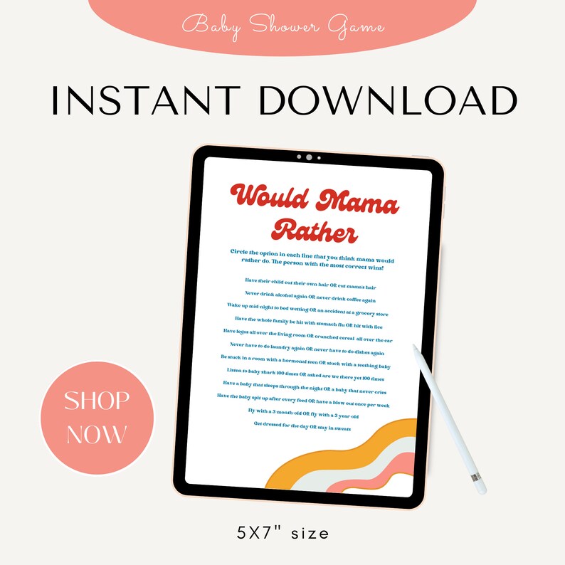 Baby Shower Game, Would Mama Rather, Would She Rather, Retro, 70s ...