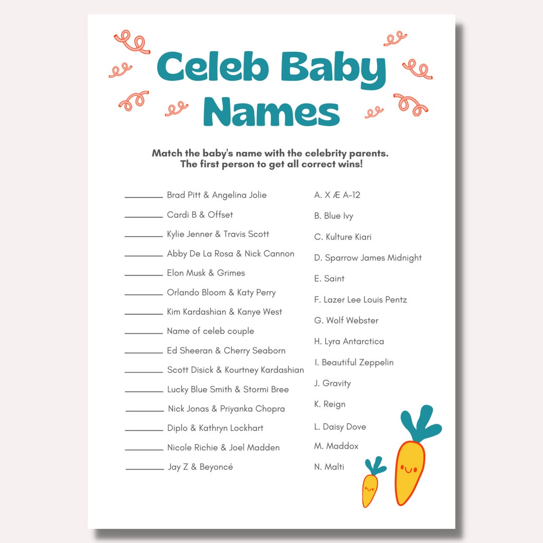 Baby Shower Game, Celebrity Baby, Character, Printable Games, Instant ...