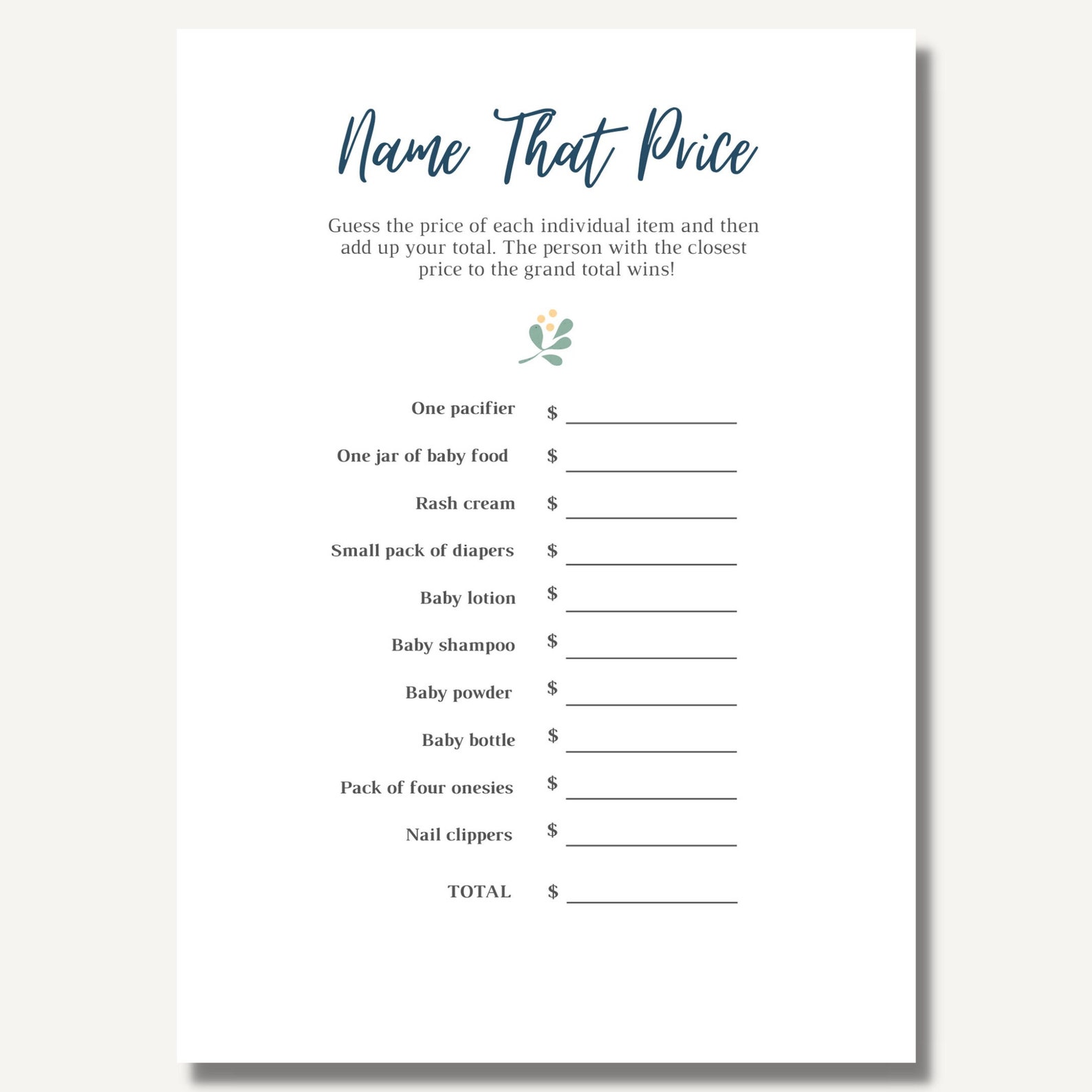 Baby Shower Game, Price is Right, Guess the Price, Floral, Printable ...
