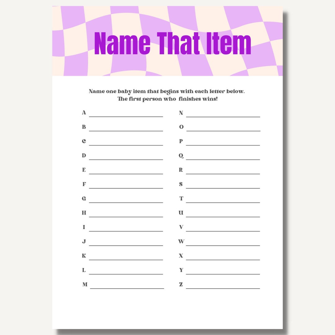 Baby Shower Game, ABC, Name the Item, Retro, 70s, Printable Games ...
