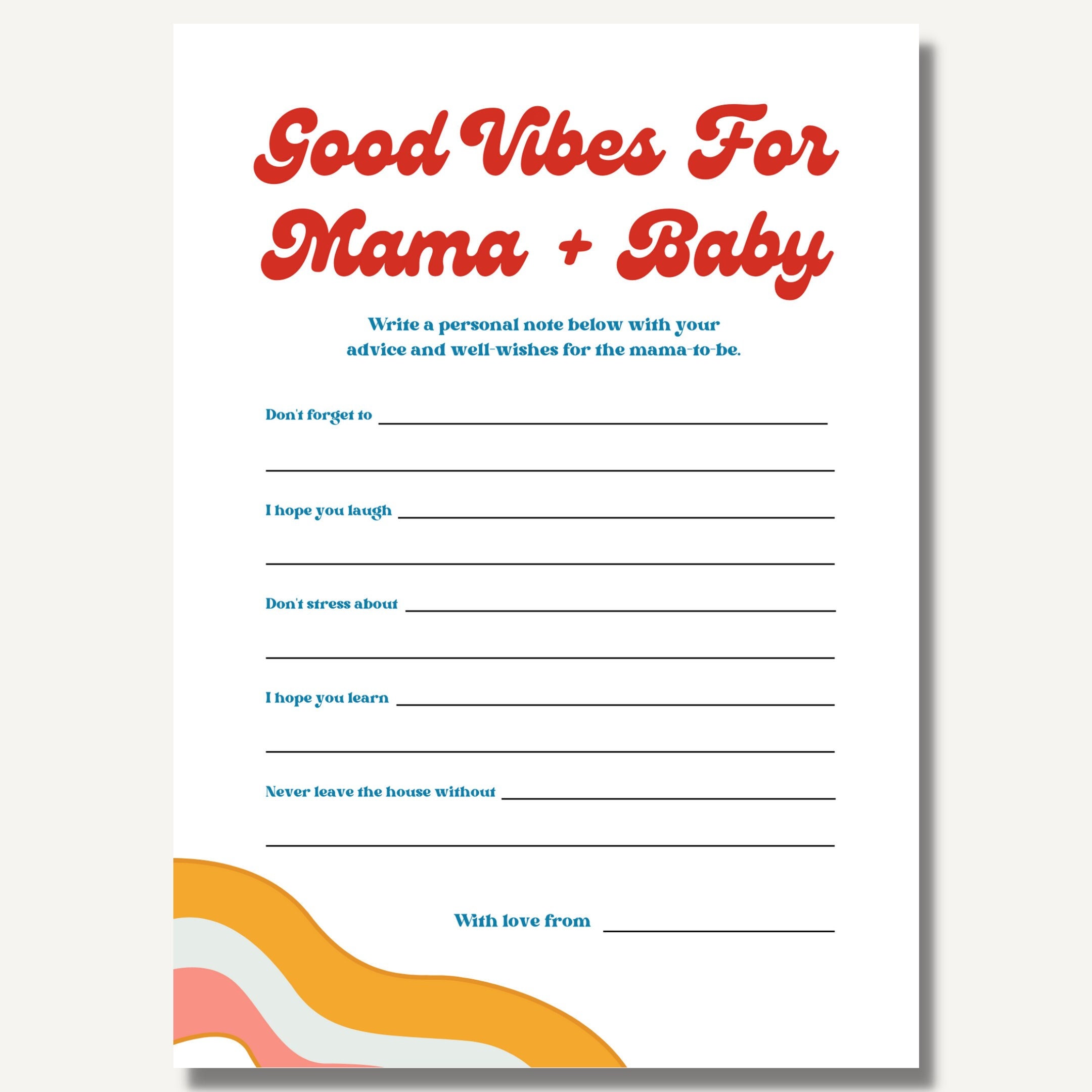 Baby Shower Game, Wishes for Baby, Advice and Tips, Retro, 70s ...
