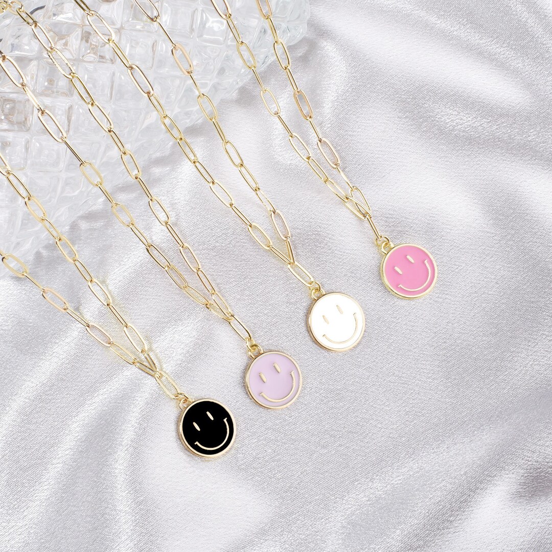 Happy Smiley Face Necklace,14k Gold Plated Paperclip Necklace , Smile ...