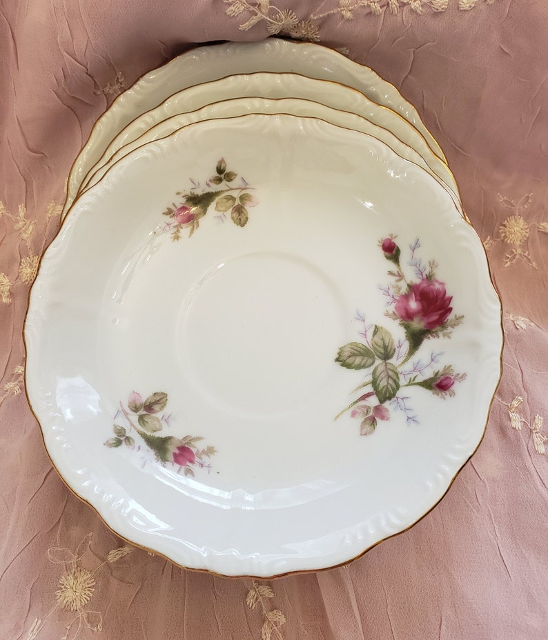 Vintage Set of 5 Ucagco Rose and Gold Trim China Deep Saucers Made in ...