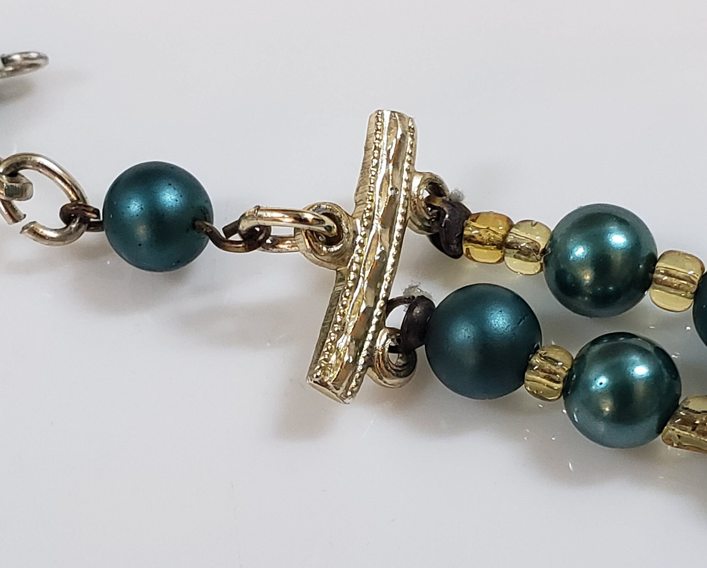 1950s Jade Teal Green Gold Graduated Sugar Beaded Japan Vintage Double ...