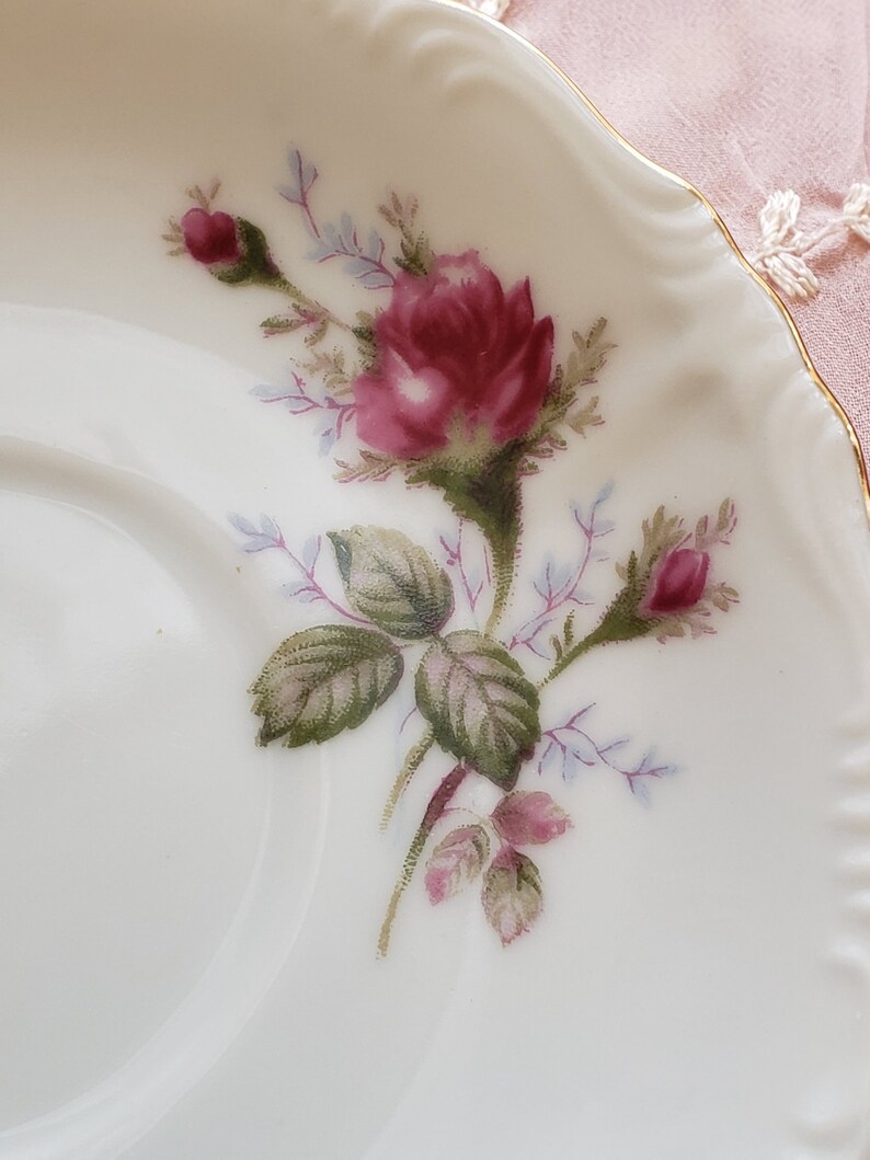 Vintage Set of 5 Ucagco Rose and Gold Trim China Deep Saucers Made in ...