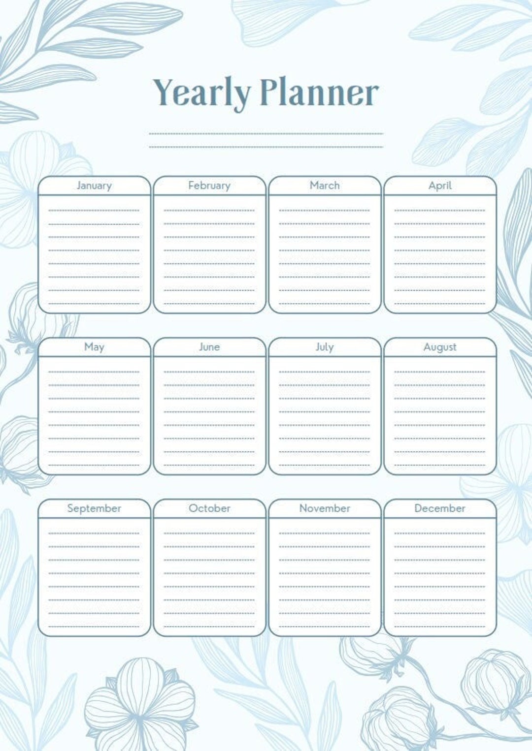 Yearly Wall Planner | Yearly Planner | Digital Planner | Monthly ...