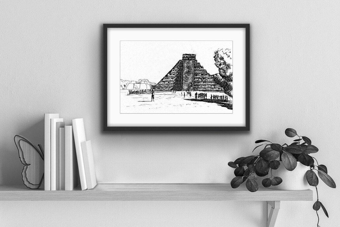 Chichen Itza Ink Drawing, Architecture Art, Art Prints, Wall Art ...