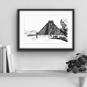 Chichen Itza Ink Drawing, Architecture Art, Art Prints, Wall Art ...