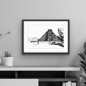 Chichen Itza Ink Drawing, Architecture Art, Art Prints, Wall Art ...