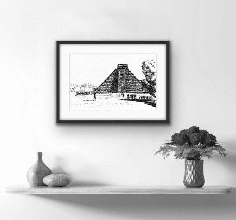 Chichen Itza Ink Drawing, Architecture Art, Art Prints, Wall Art ...