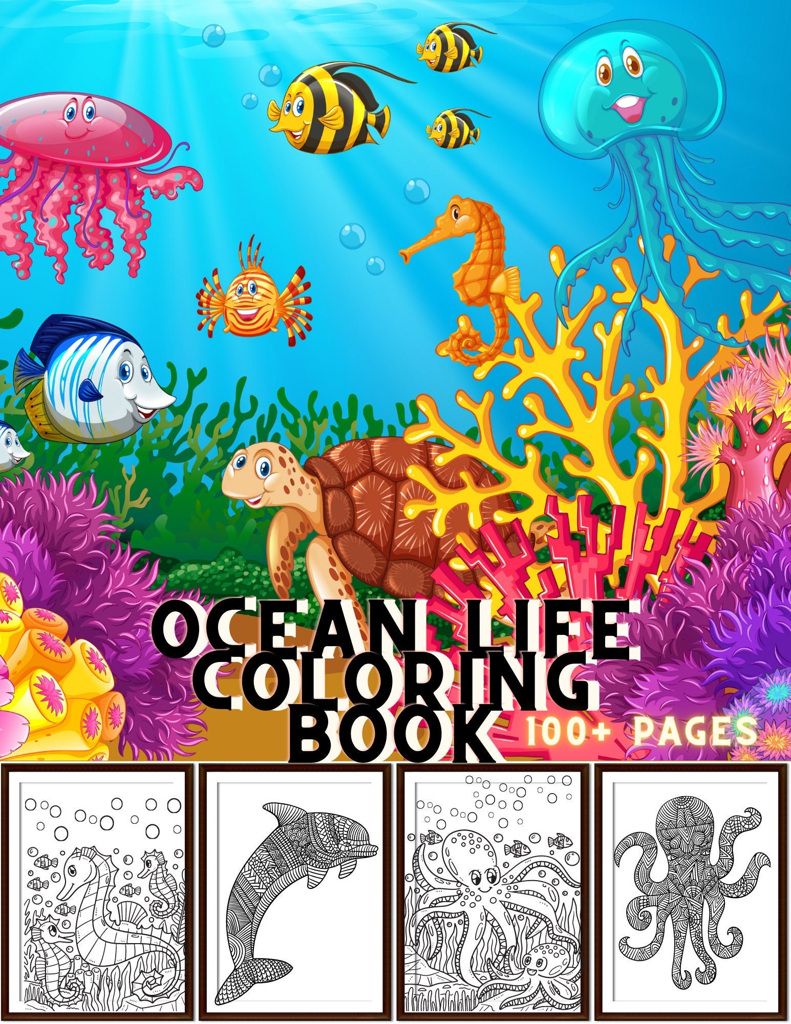 Ocean Life Coloring Book 100 Pages Digital Download, All Skill Levels ...