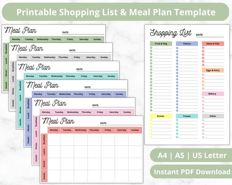 Printable Meal Plan Templates, Printable Shopping List, Groceries ...