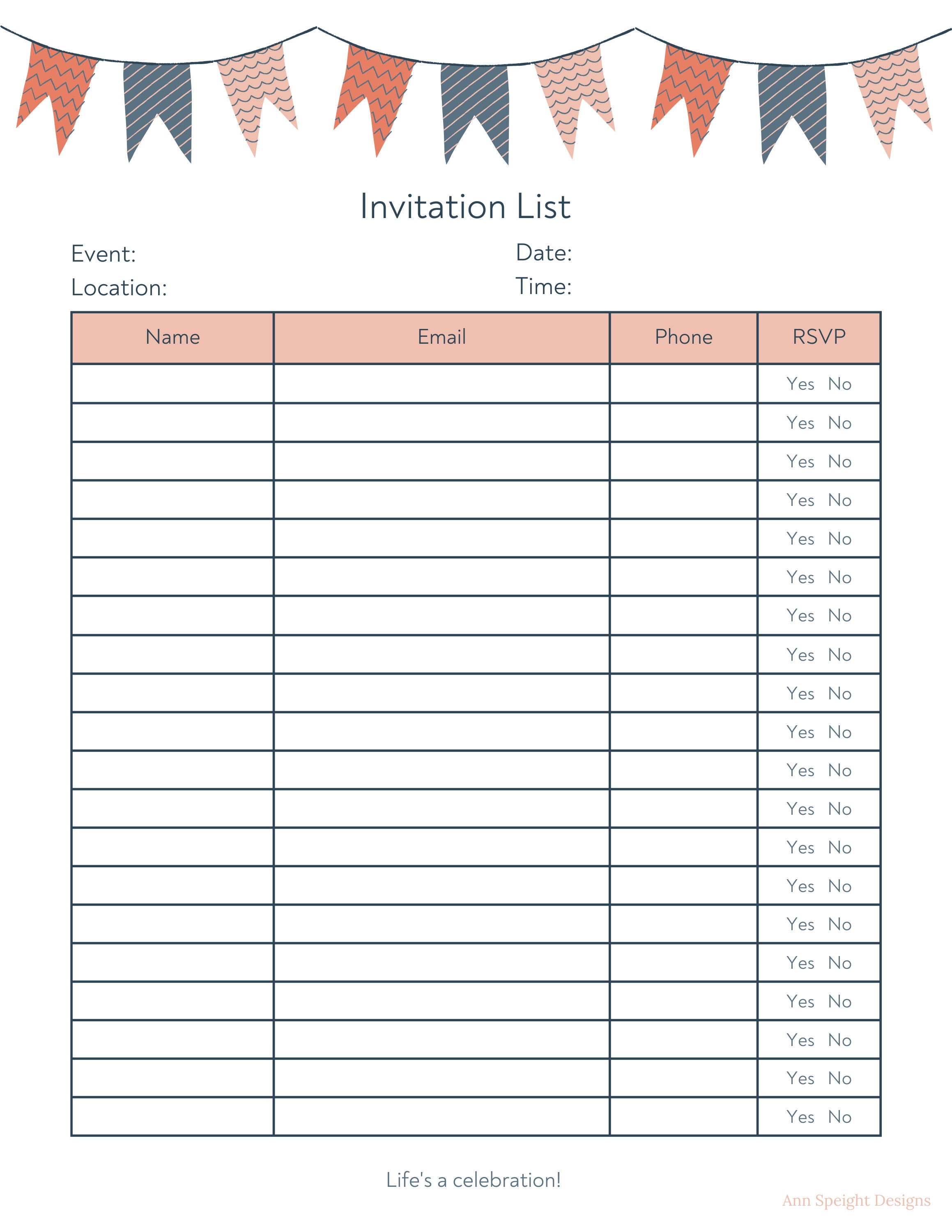 Instant Download Invitation List for Bridal Brunch Invitation Template ...