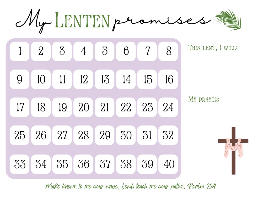 Instant Download Lent Countdown - 40 Day Lent Checklist - Lent Prayer ...