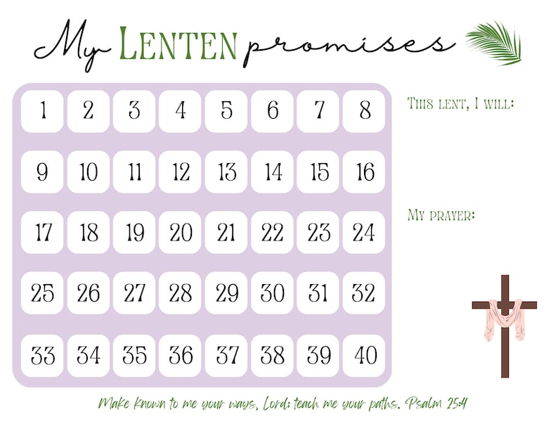Instant Download Lent Countdown - 40 Day Lent Checklist - Lent Prayer ...