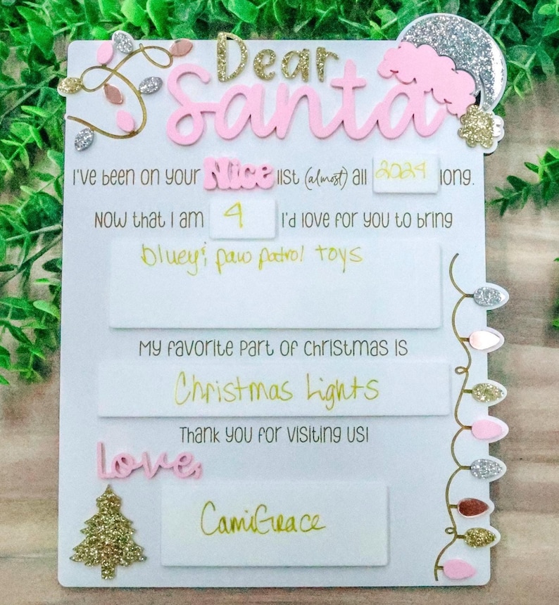 Dear Santa Board Kid’s Christmas List Sign Dear Santa Dry Erase Letter ...