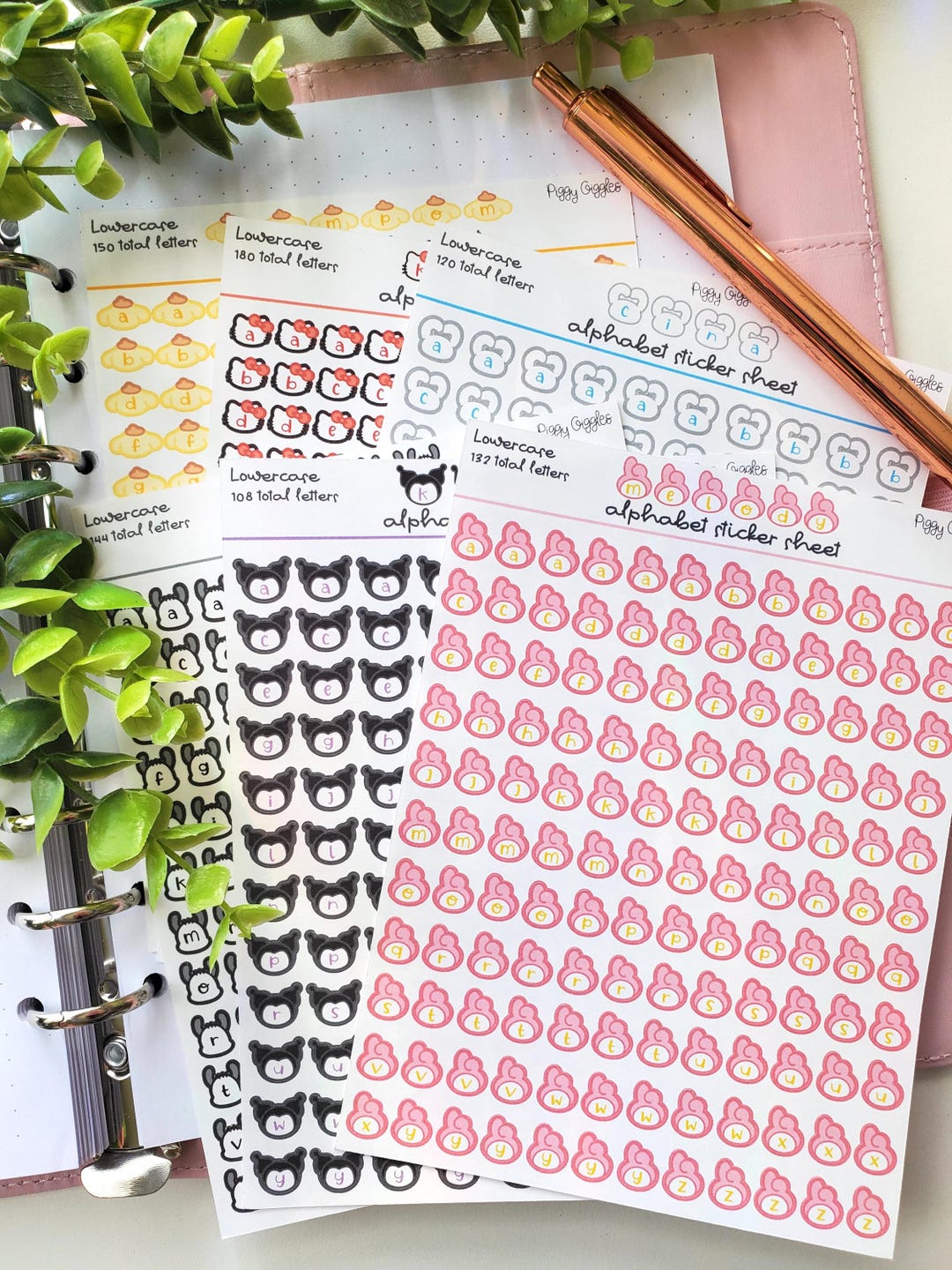Sanrio Inspired Full Set Bundle Alphabet Letters Sticker Sheet for Bujo ...