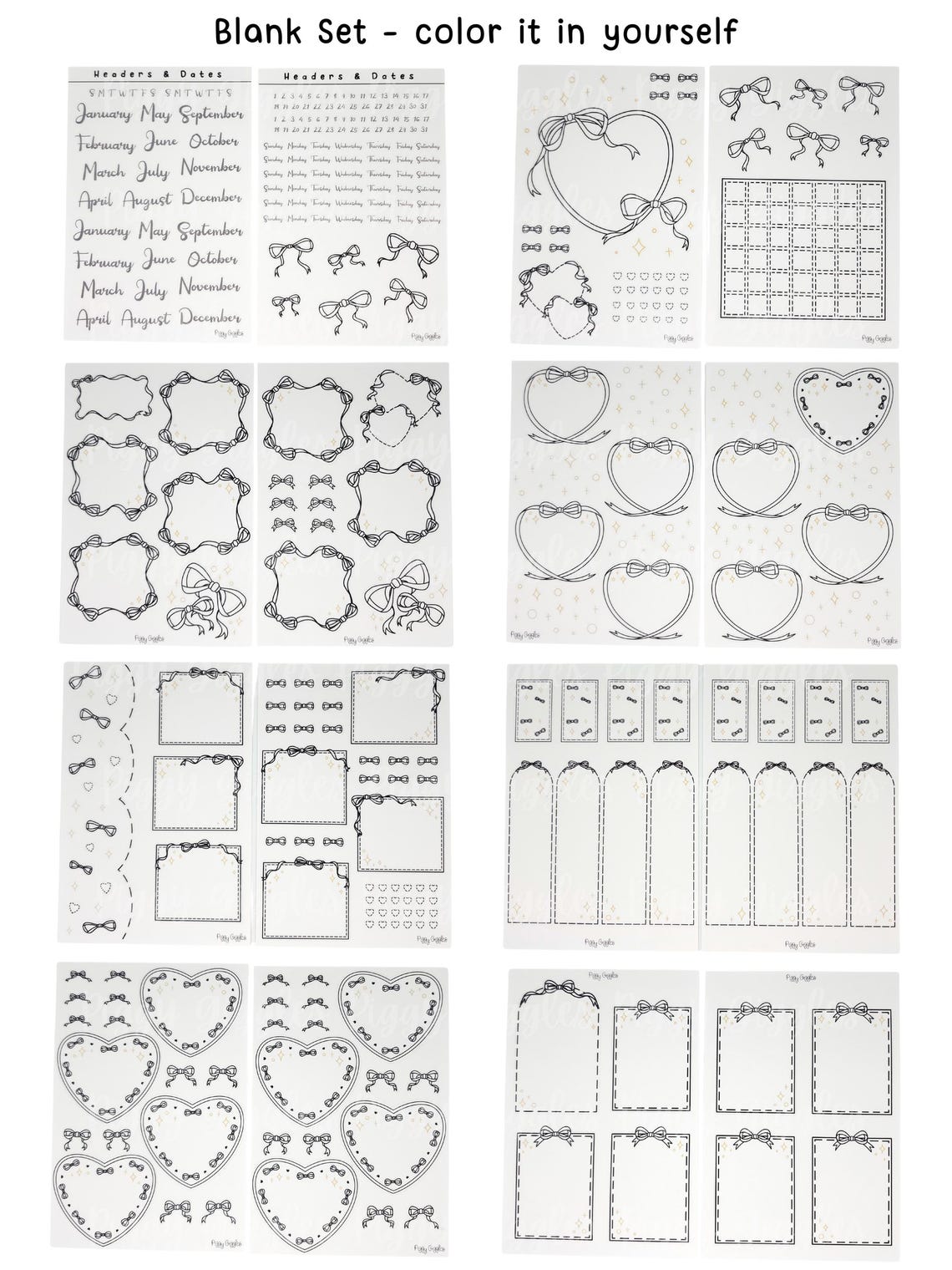 Cute Coquette Bows Planner Journal Sticker Sheets Set Bundle (16 Pgs ...