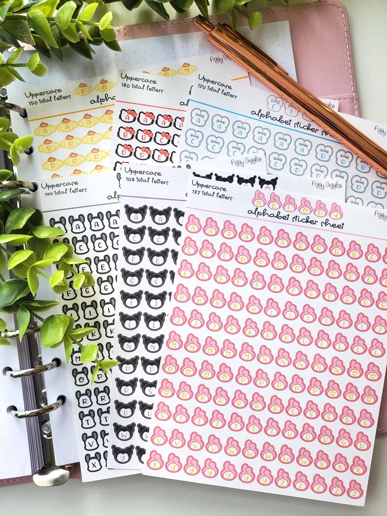 Sanrio Inspired Full Set Bundle Alphabet Letters Sticker Sheet for Bujo ...