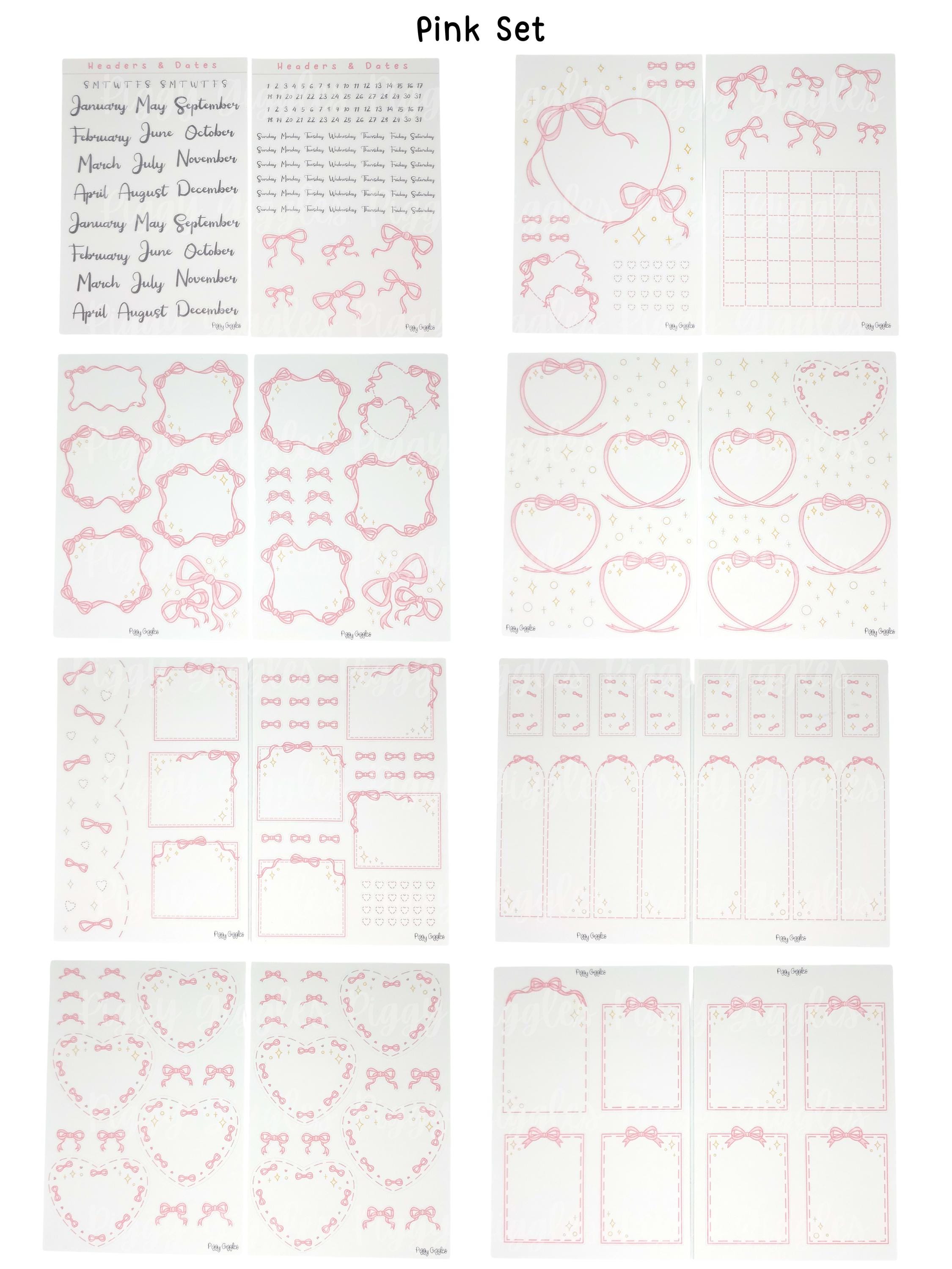 Cute Coquette Bows Planner Journal Sticker Sheets Set Bundle (16 Pgs ...