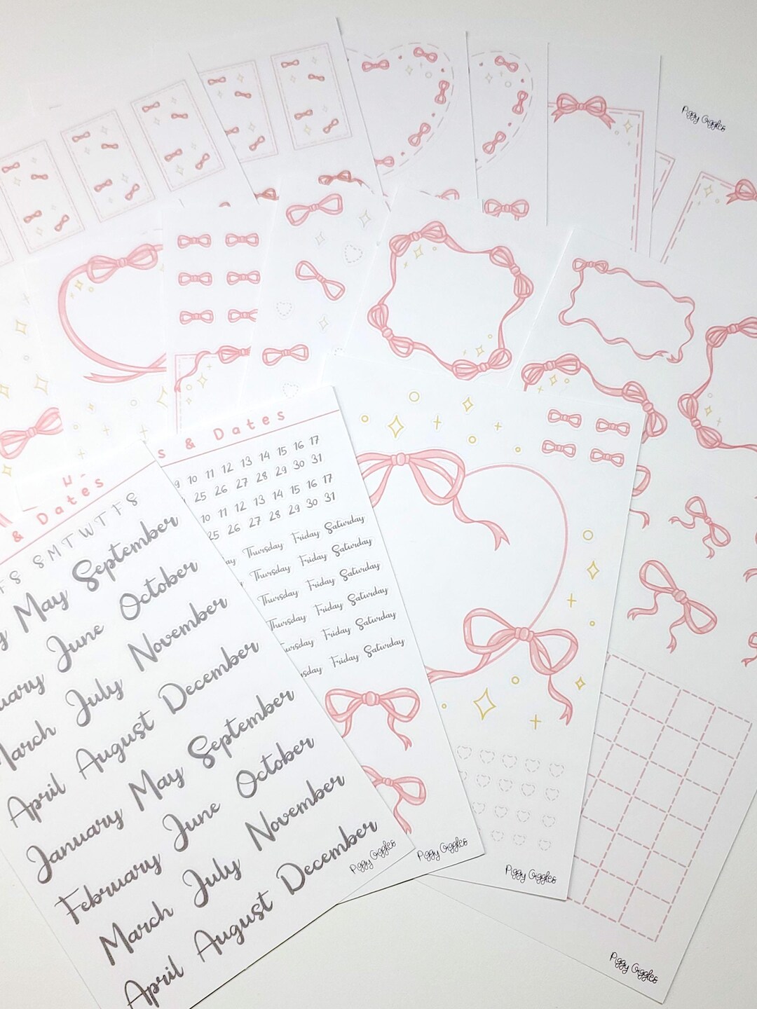 Cute Coquette Bows Planner Journal Sticker Sheets Set Bundle (16 Pgs ...