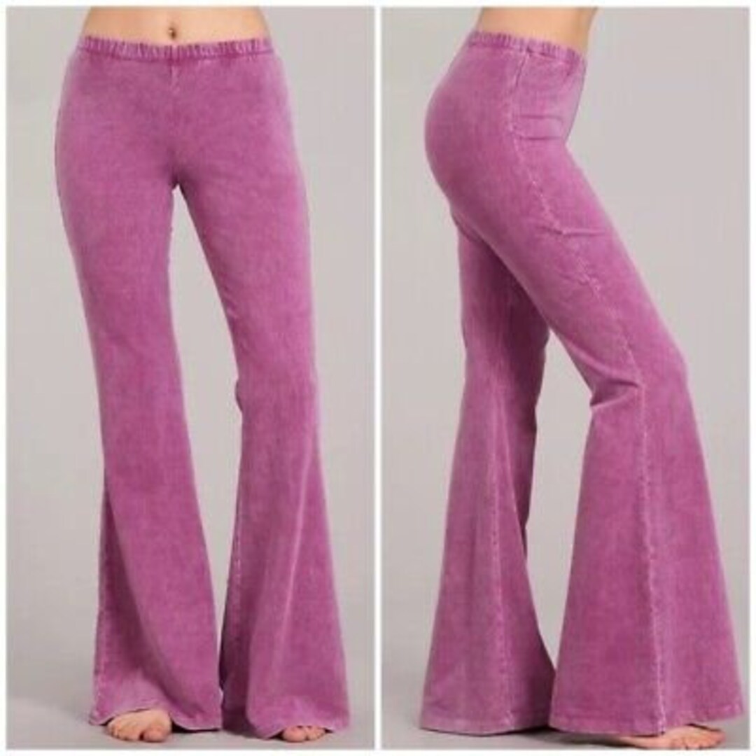 Magenta Haze Solid Boho Bohemian Retro Style Mineral Wash Flared Bell ...