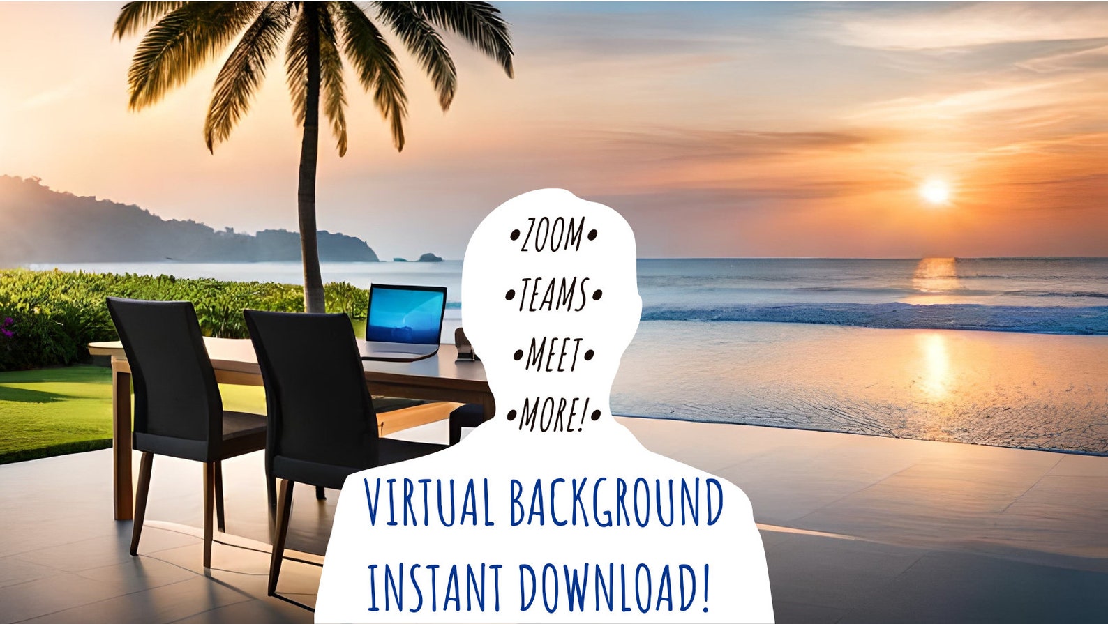 Tropical Virtual Background, Zoom Background, Beach Office Background ...