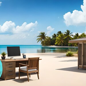 Virtual Background Download, Beach Office Background, Tropical Virtual ...