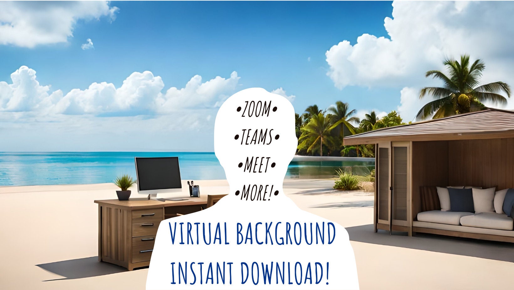 Virtual Background Download, Beach Office Background, Tropical Virtual ...
