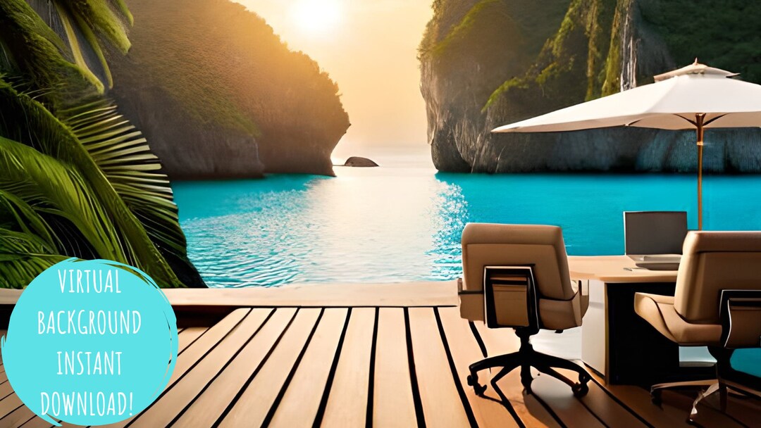 Beach Office Background, Zoom Background, Tropical Virtual Background ...