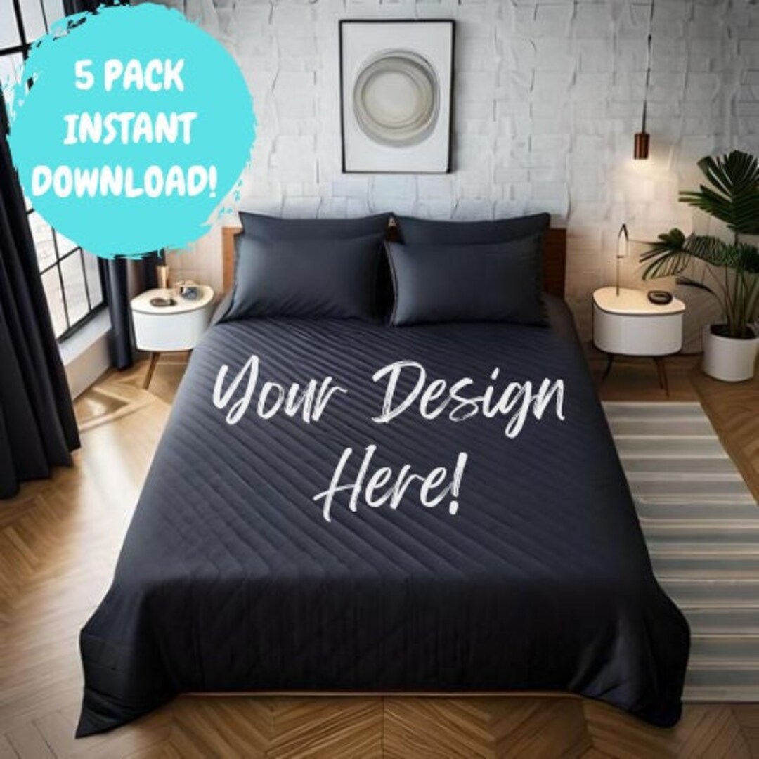 Blanket Mockup Pack, Mock up Set of 5 Blanket Mockups, Black Blanket ...