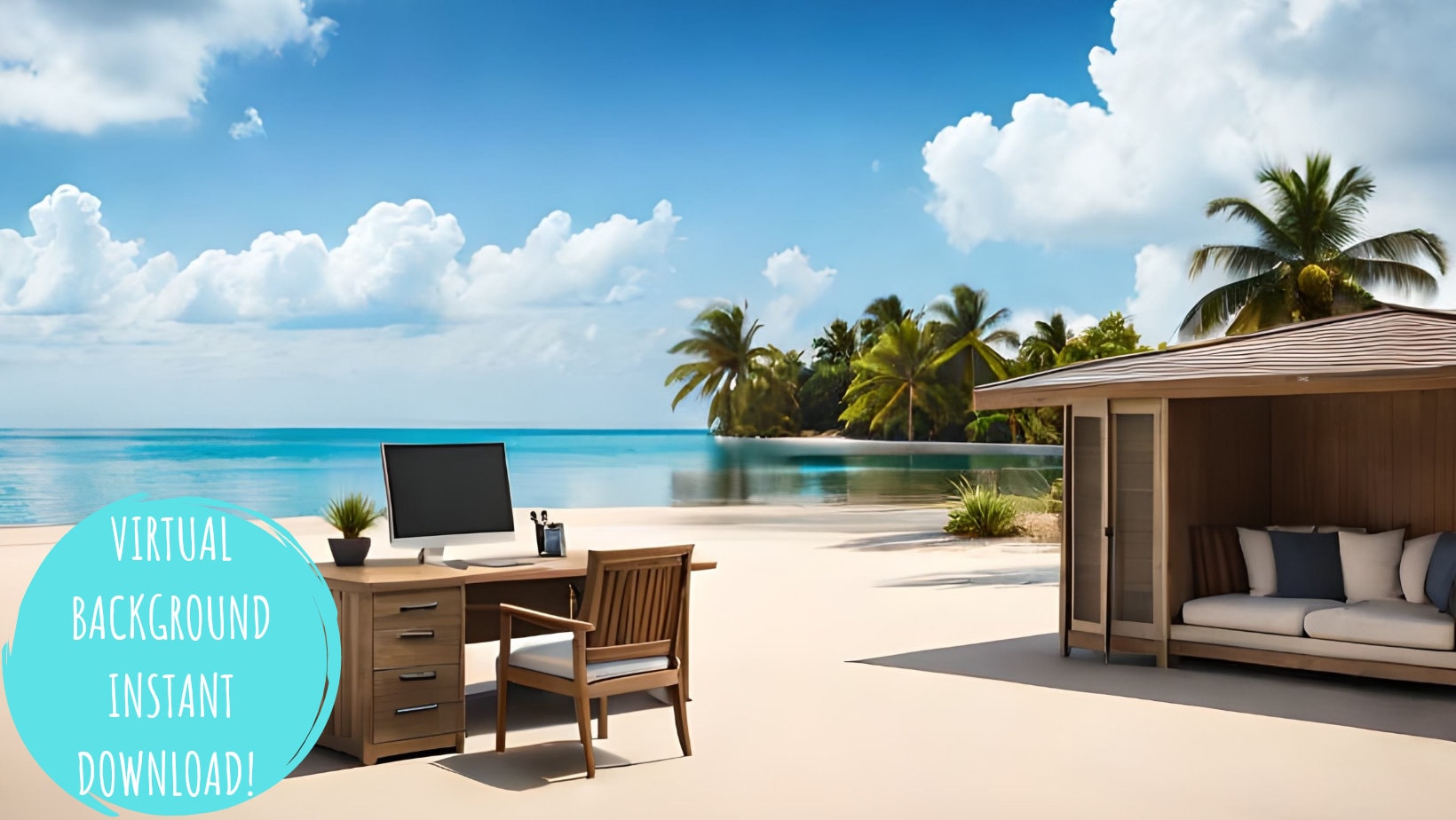 Virtual Background Download, Beach Office Background, Tropical Virtual ...