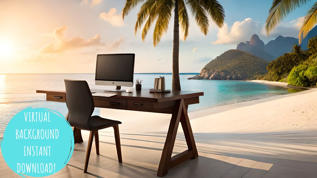 Tropical Zoom Background, Beach Office Background, Tropical Virtual ...