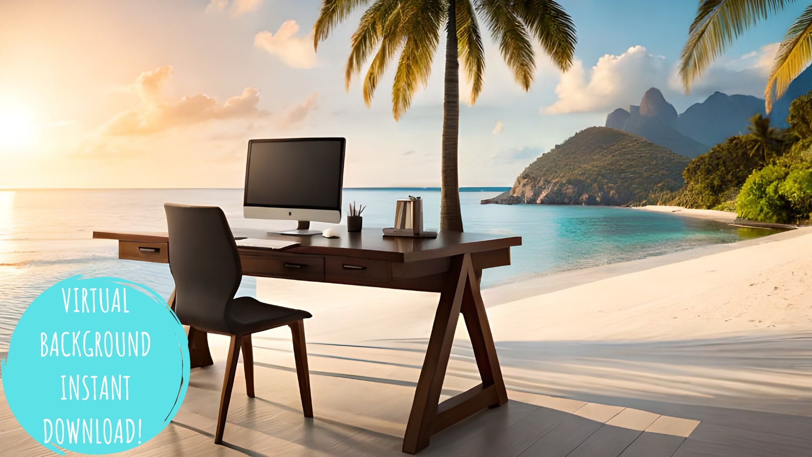 Tropical Zoom Background, Beach Office Background, Tropical Virtual ...