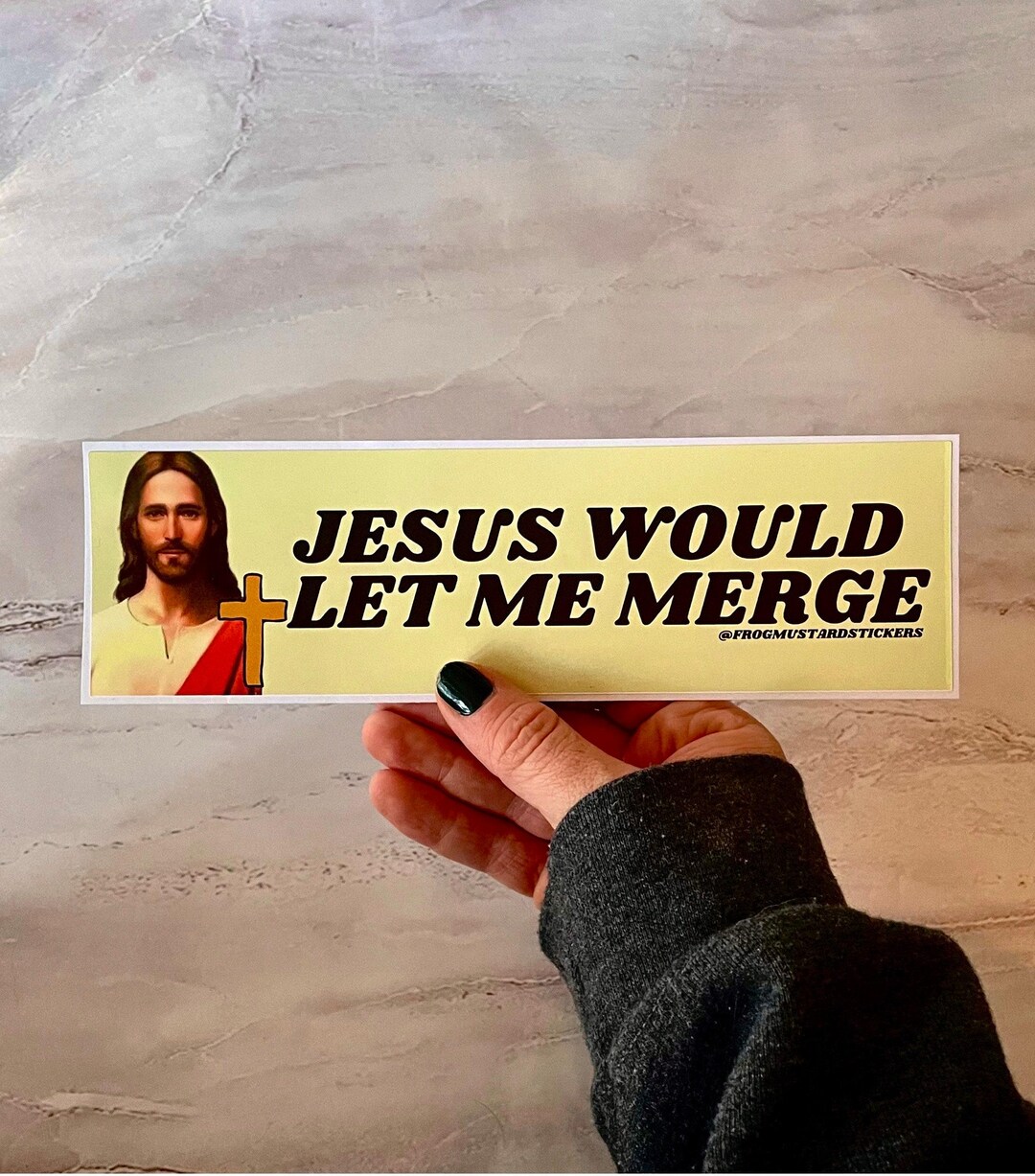 Jesus Would Let Me Merge Bumper Sticker or Magnet - Funny Religious Car ...