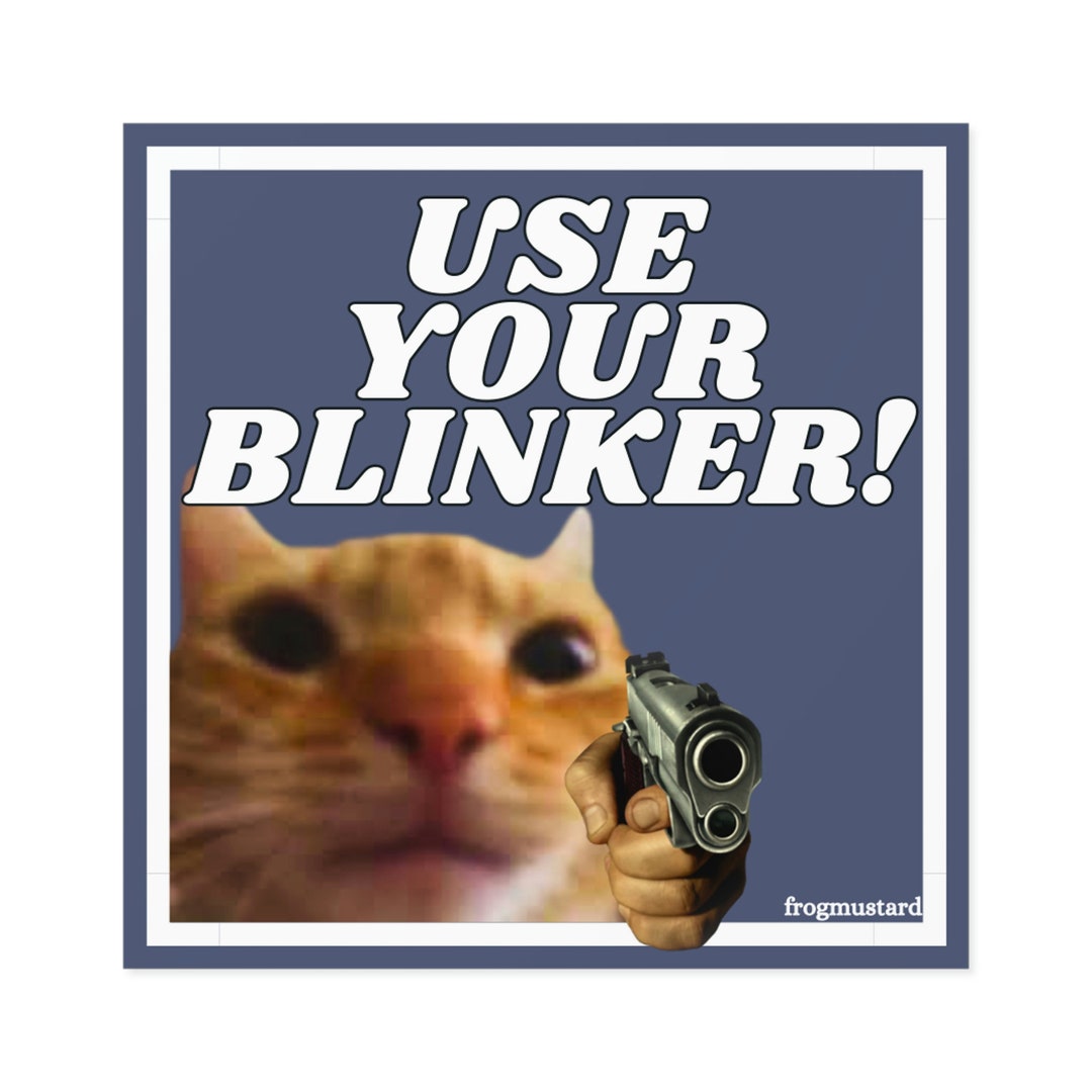 Use Your Blinker! Gun Cat Square Sticker | 3" X 3" | Cat Sticker ...