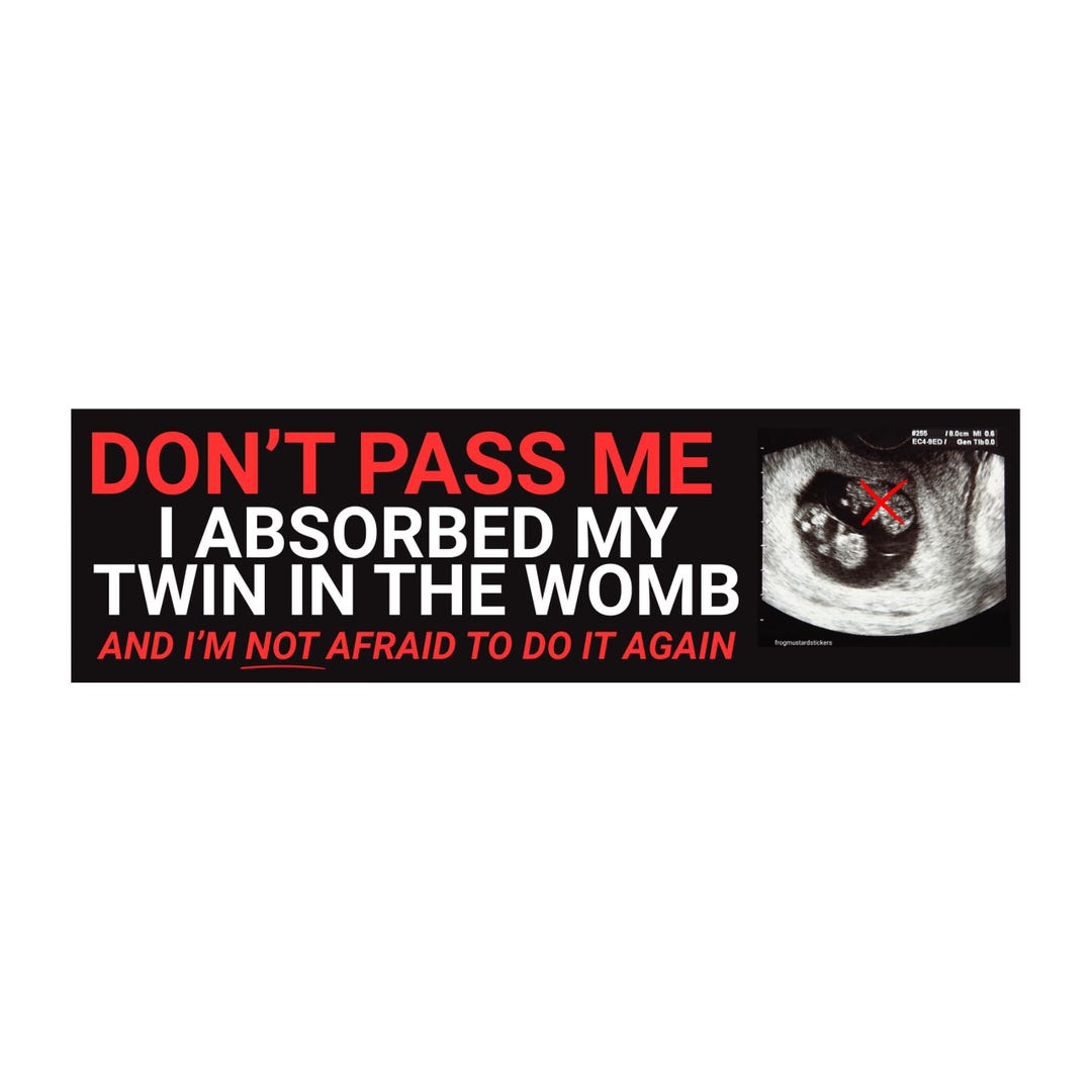 Don’t Pass Me – I Absorbed My Twin Sticker or Magnet Funny Bumper Decal ...