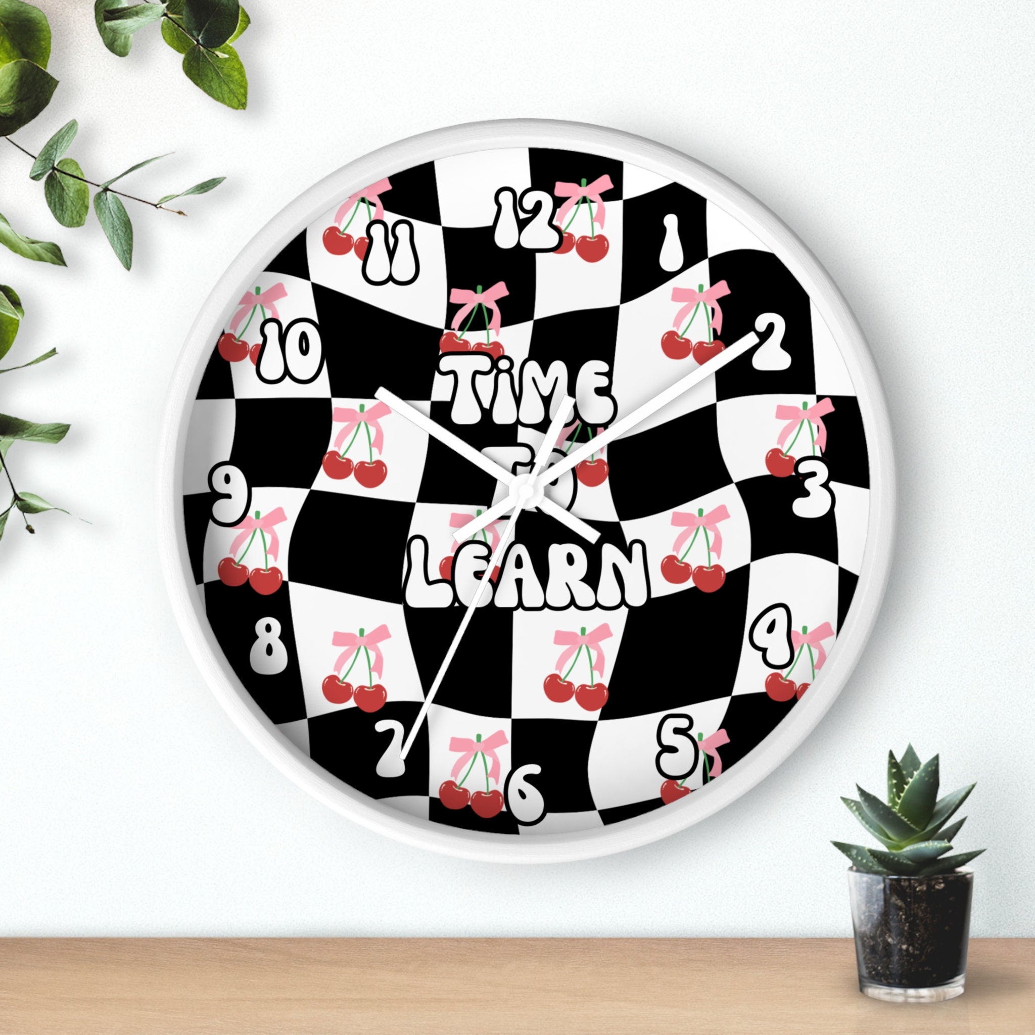 Clock for Classroom Decor Clock Retro Cherry Clock Ceckered Groovy ...