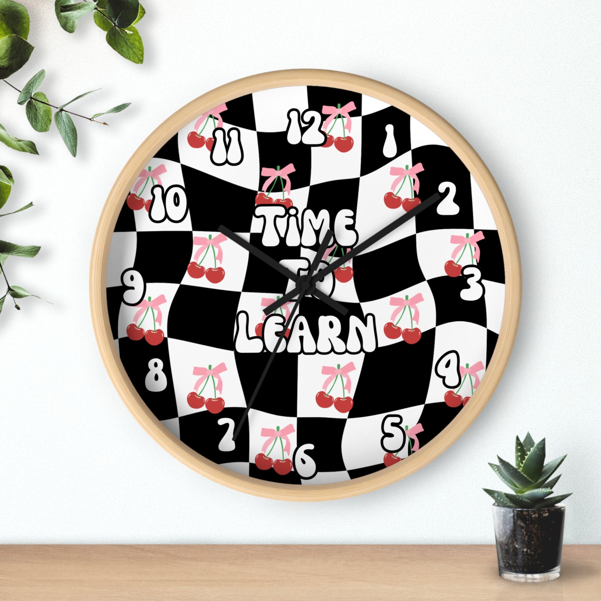 Clock for Classroom Decor Clock Retro Cherry Clock Ceckered Groovy ...