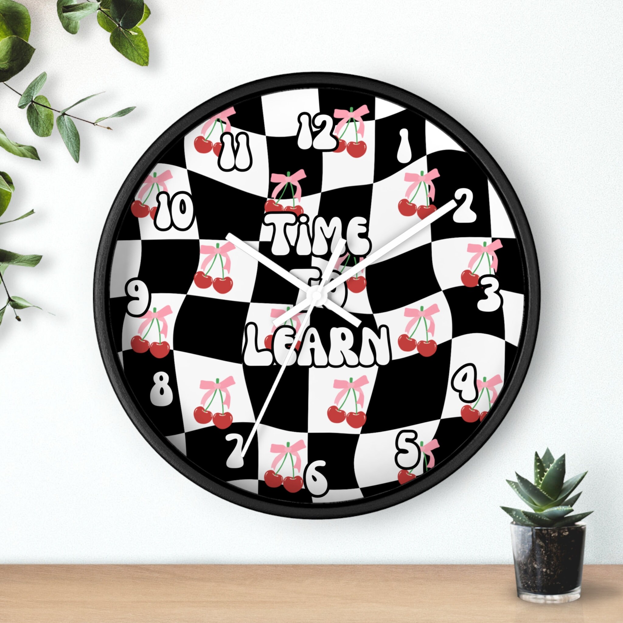 Clock for Classroom Decor Clock Retro Cherry Clock Ceckered Groovy ...