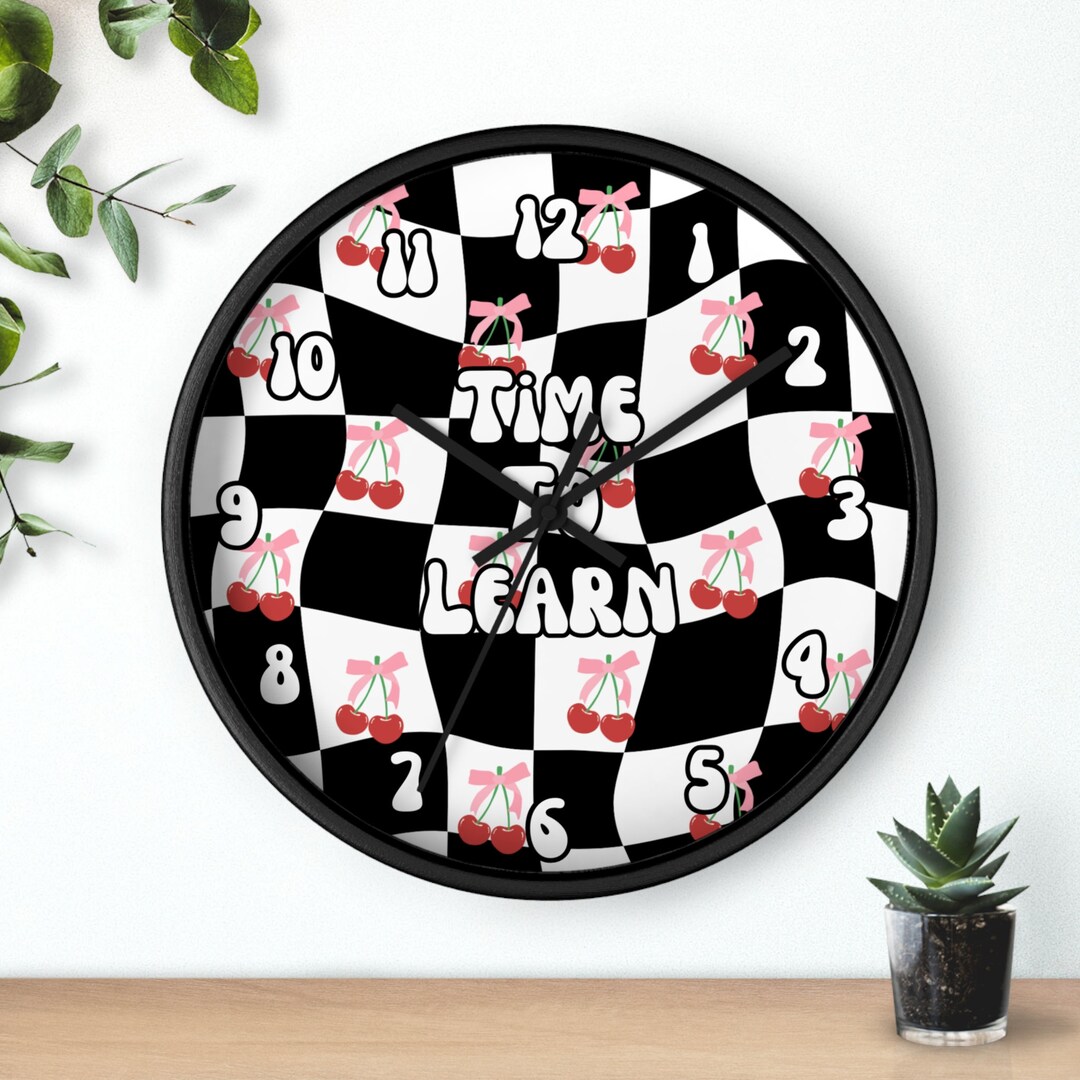 Clock for Classroom Decor Clock Retro Cherry Clock Ceckered Groovy ...