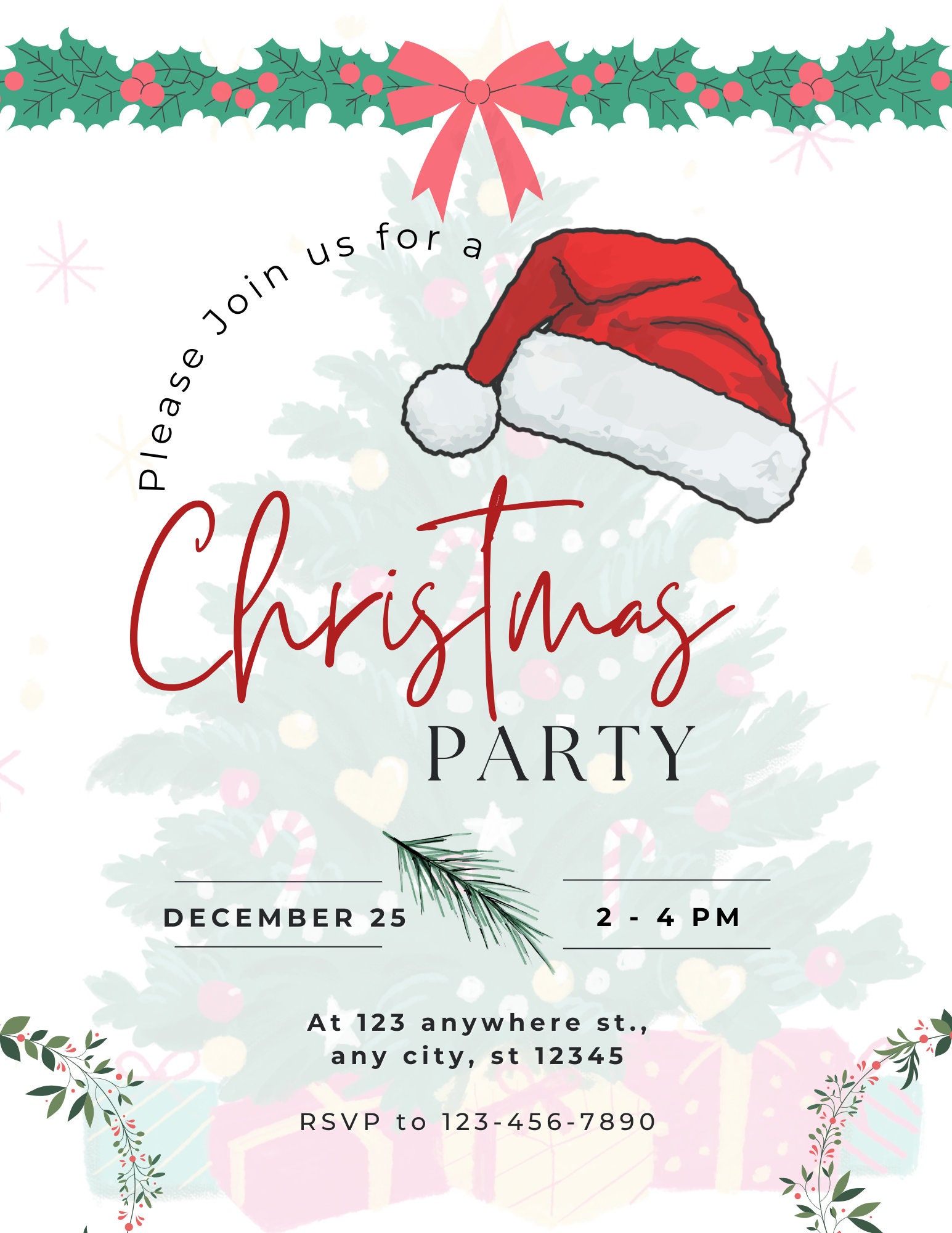 Editable Christmas Party Invitation Template, Gift Exchange Party ...