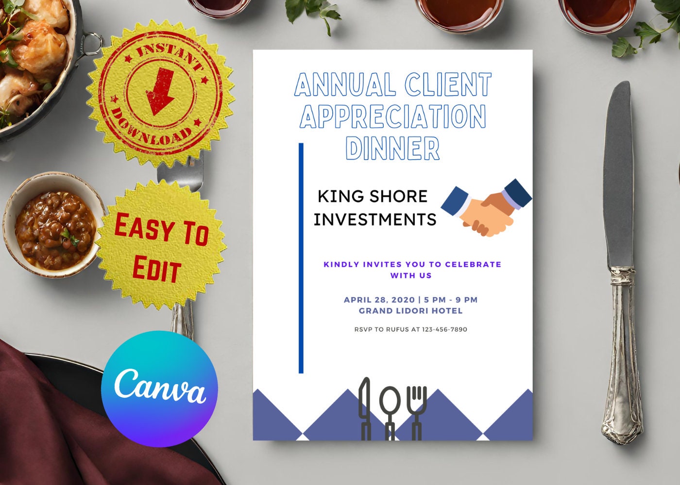 Annual Client Appreciation Dinner Invitation Template, Digital Editable ...