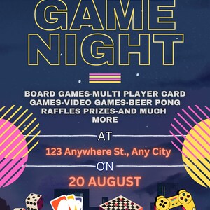 Game Night Flyer, Game Night Invitation, Game Night Canva Template by ...