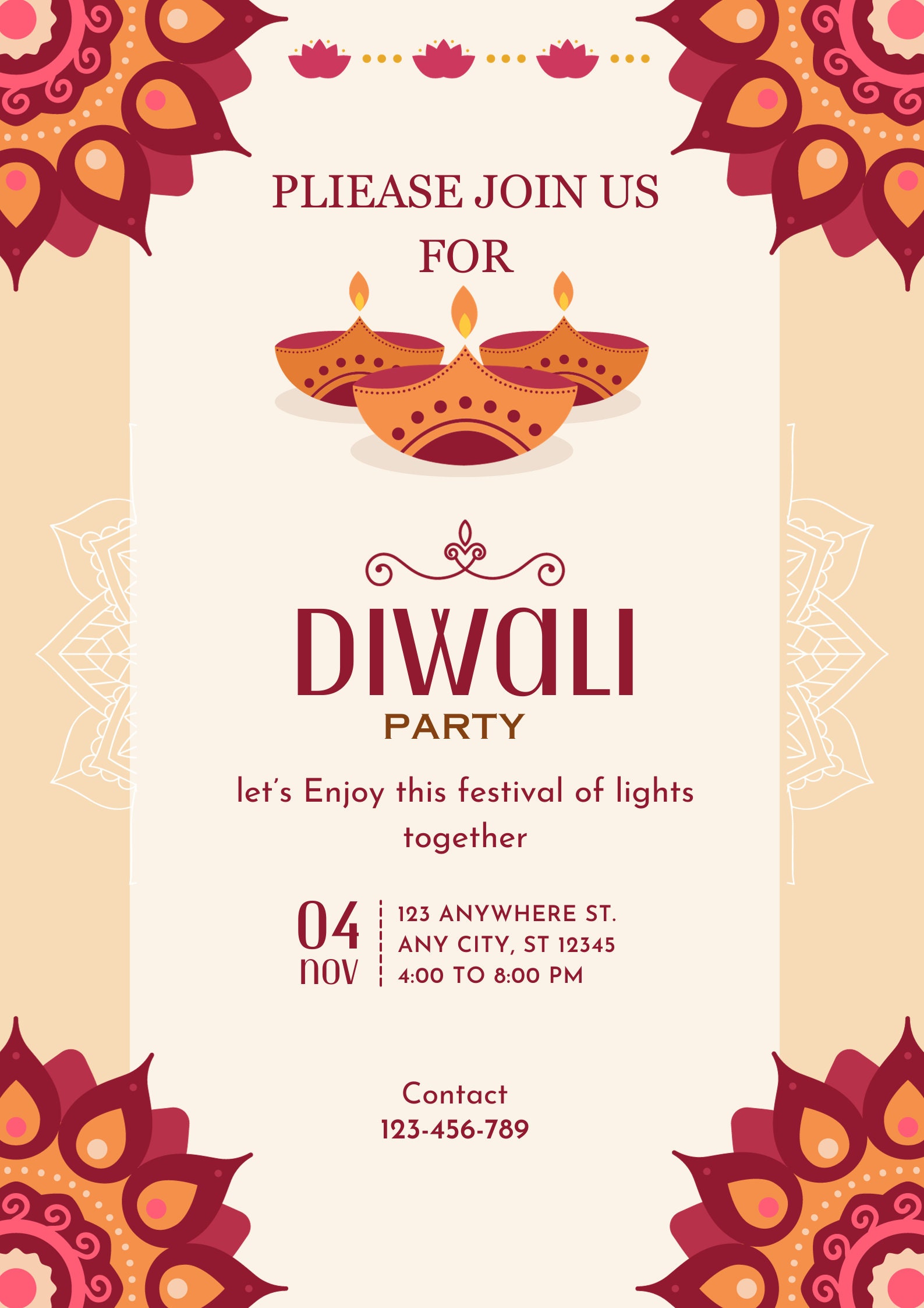Diwali Invite Editable Diwali Invitation Beautiful Diwali - Etsy