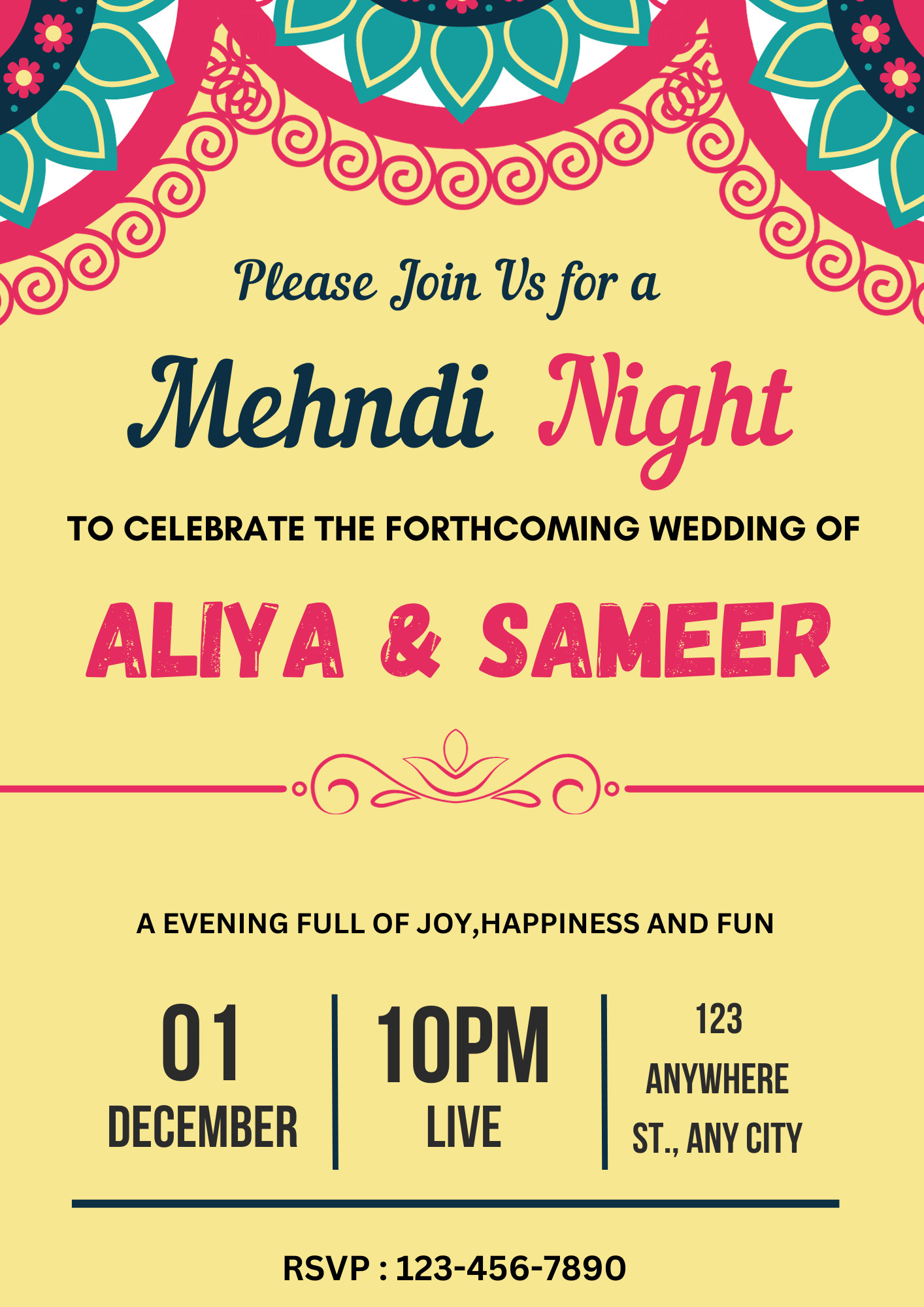 Mehndi Night Invitation Template, Editable Mehandi Night Invitation ...