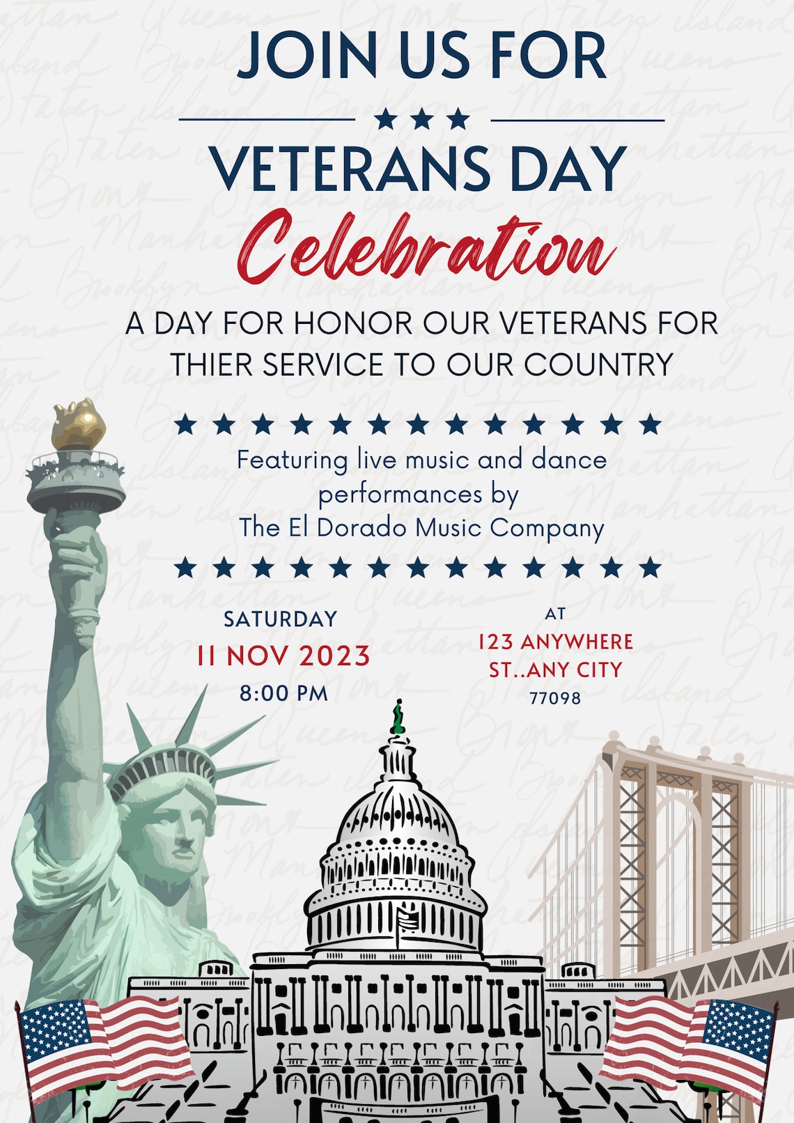 Editable Veterans Day Canva Template, Celebrate Veterans Day, 5x7 ...
